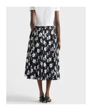 Prada Pleated Floral Poplin Skirt