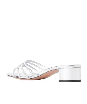 AQUAZZURA Embellished Metallic Leather Mule