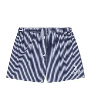 SPORTY  RICH Sporty & Rich Striped Cotton Lounge Shorts - Blue