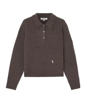 SPORTY  RICH Src Embroidered Cashmere And Wool-blend Polo Sweater - Brown
