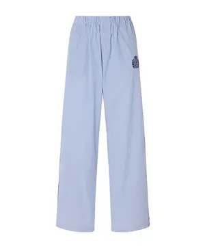 SPORTY  RICH Sporty & Rich Embroidered Striped Cotton Poplin Pajama Pants - Blue