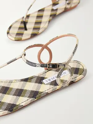 AQUAZZURA Checked Raffia Sandals