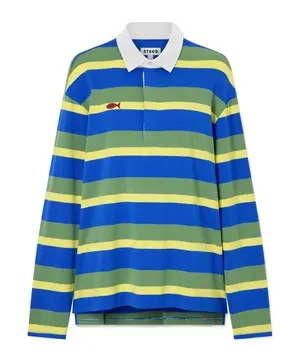 Staud Gavin Striped Embroidered Polo Shirt