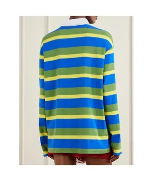 Staud Gavin Striped Embroidered Polo Shirt