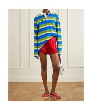 Staud Gavin Striped Embroidered Polo Shirt