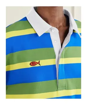 Staud Gavin Striped Embroidered Polo Shirt