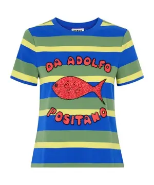 Staud Striped Print T-shirt With Embellished Fish Motif