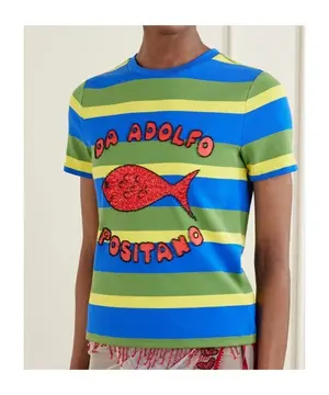 Staud Striped Print T-shirt With Embellished Fish Motif