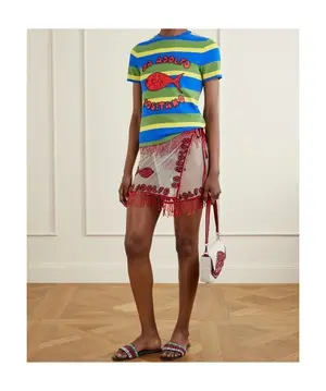 Staud Striped Print T-shirt With Embellished Fish Motif