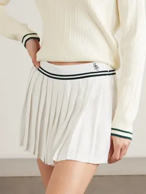 SPORTY  RICH Abigail Pleated Embroidered Mini Skirt