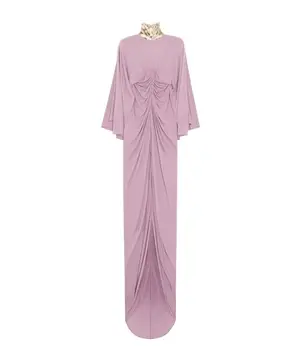 Valentino Garavani Long Sleeve Draped Dress With Embellished Neckline
