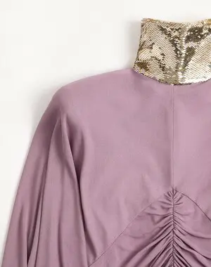 Valentino Garavani Long Sleeve Draped Dress With Embellished Neckline
