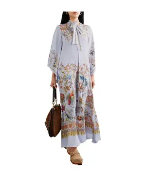 Etro Pussy-bow Printed Silk Maxi Dress