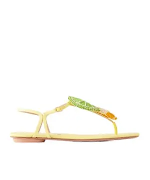 AQUAZZURA Embellished Raffia-effect Thong Sandals