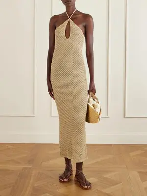 Staud Mesh Embellished Halterneck Midi Dress