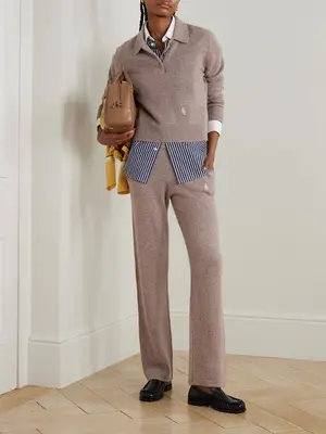 SPORTY  RICH Sporty & Rich Embroidered Cashmere And Wool Blend Casual Pants