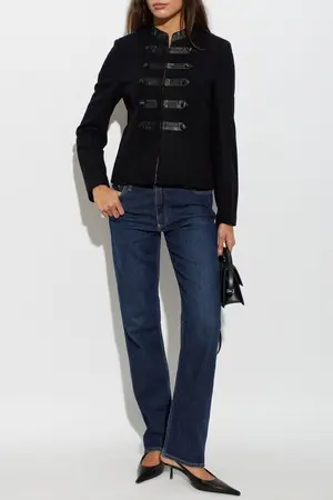 Rag & Bone Wool Blazer With Stand-up Collar And Leather Trims