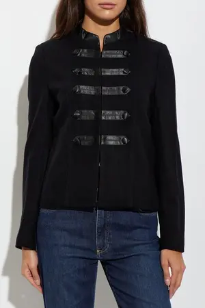 Rag & Bone Wool Blazer With Stand-up Collar And Leather Trims