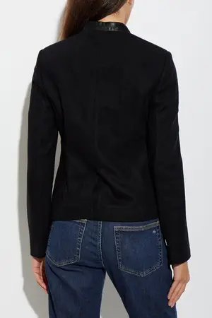 Rag & Bone Wool Blazer With Stand-up Collar And Leather Trims