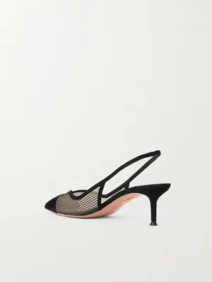 AQUAZZURA Suede Trimmed Mesh Slingback Pumps