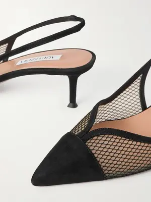 AQUAZZURA Suede Trimmed Mesh Slingback Pumps
