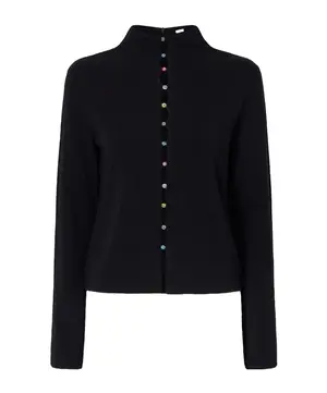 Staud Longsleeve Knit Top With Patterned Button Placket