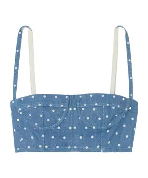 Carolina Herrera Cropped Polka-dot Denim Bustier Top
