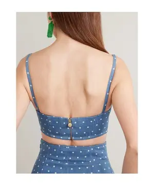 Carolina Herrera Cropped Polka-dot Denim Bustier Top