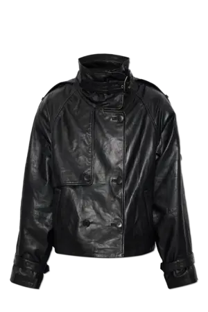 GESTUZ Gzavic Leather Jacket With High Neck And Buckle Detail