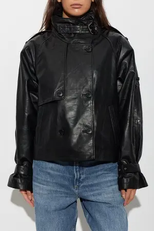 GESTUZ Gzavic Leather Jacket With High Neck And Buckle Detail