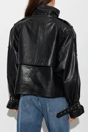 GESTUZ Gzavic Leather Jacket With High Neck And Buckle Detail