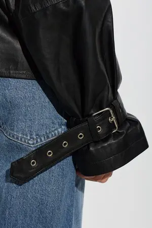 GESTUZ Gzavic Leather Jacket With High Neck And Buckle Detail