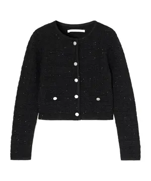 Alessandra Rich Cropped Embellished Knitted Cardigan - Black