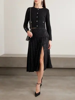 Alessandra Rich Cropped Embellished Knitted Cardigan