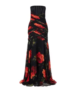 Carolina Herrera Strapless Ruched Floral-printed Silk-chiffon Gown
