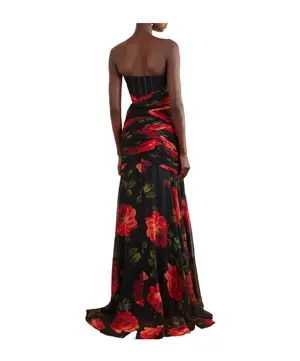 Carolina Herrera Strapless Ruched Floral-printed Silk-chiffon Gown