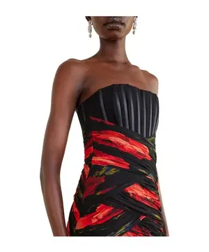 Carolina Herrera Strapless Ruched Floral-printed Silk-chiffon Gown