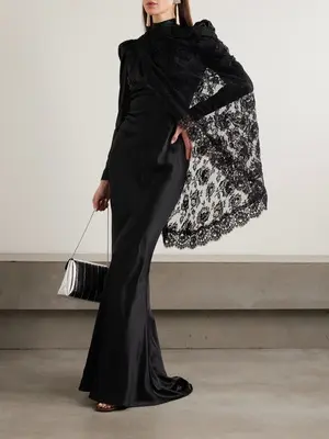 Alessandra Rich Shawl-style Lace-trimmed Dress