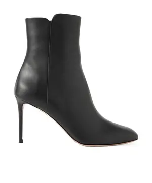 AQUAZZURA Solid Color Leather Ankle Boots - Black
