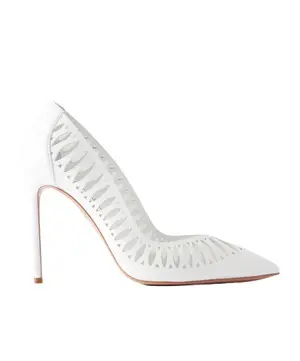 AQUAZZURA Laser Cut Leather Pointed Toe Stiletto Pumps