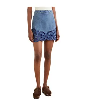 Ulla Johnson Embroidered Denim Mini Skirt