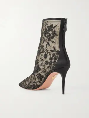 AQUAZZURA Satin Trimmed Mesh Ankle Boots