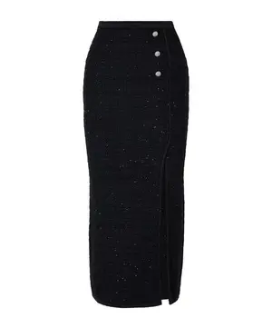 Alessandra Rich Sequined Midi Skirt With Crystal Buttons