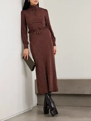 Alessandra Rich Polka Dot Print High-neck Midi Dress