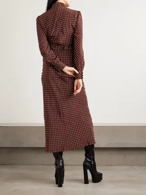 Alessandra Rich Polka Dot Print High-neck Midi Dress