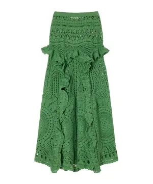 Ulla Johnson Ruffled Crocheted Cotton Midi Skirt
