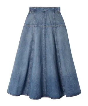 Ulla Johnson Embellished Paneled Denim Midi Skirt