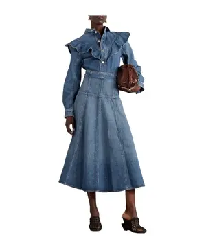 Ulla Johnson Embellished Paneled Denim Midi Skirt