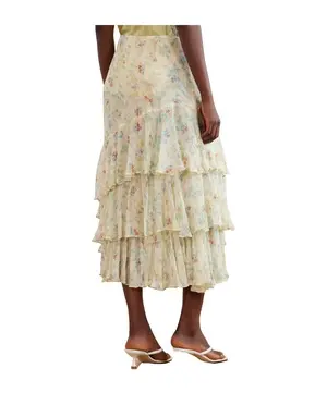 Ulla Johnson Floral-print Ruffled Crepon-silk Midi Skirt