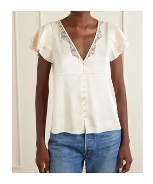 Citizens Of Humanity Lola Flutter Lace-trimmed Satin Blouse - Cream